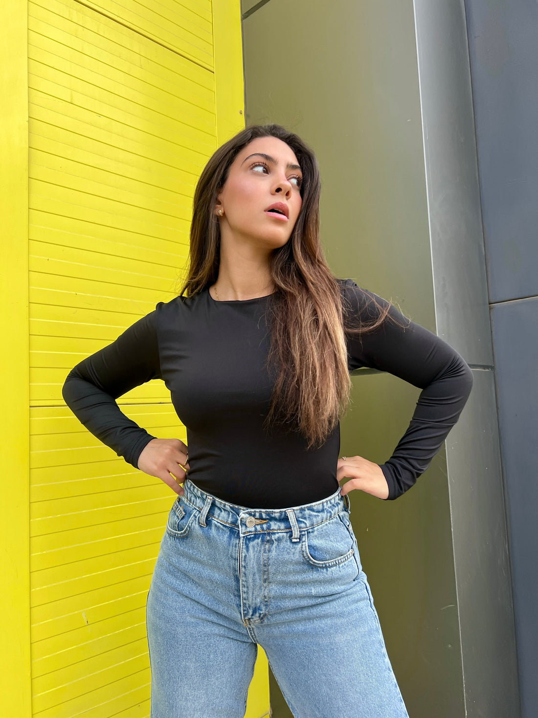 BLACK LONG-SLEEVE CREWNECK BASIC TOP – Vampd-eg