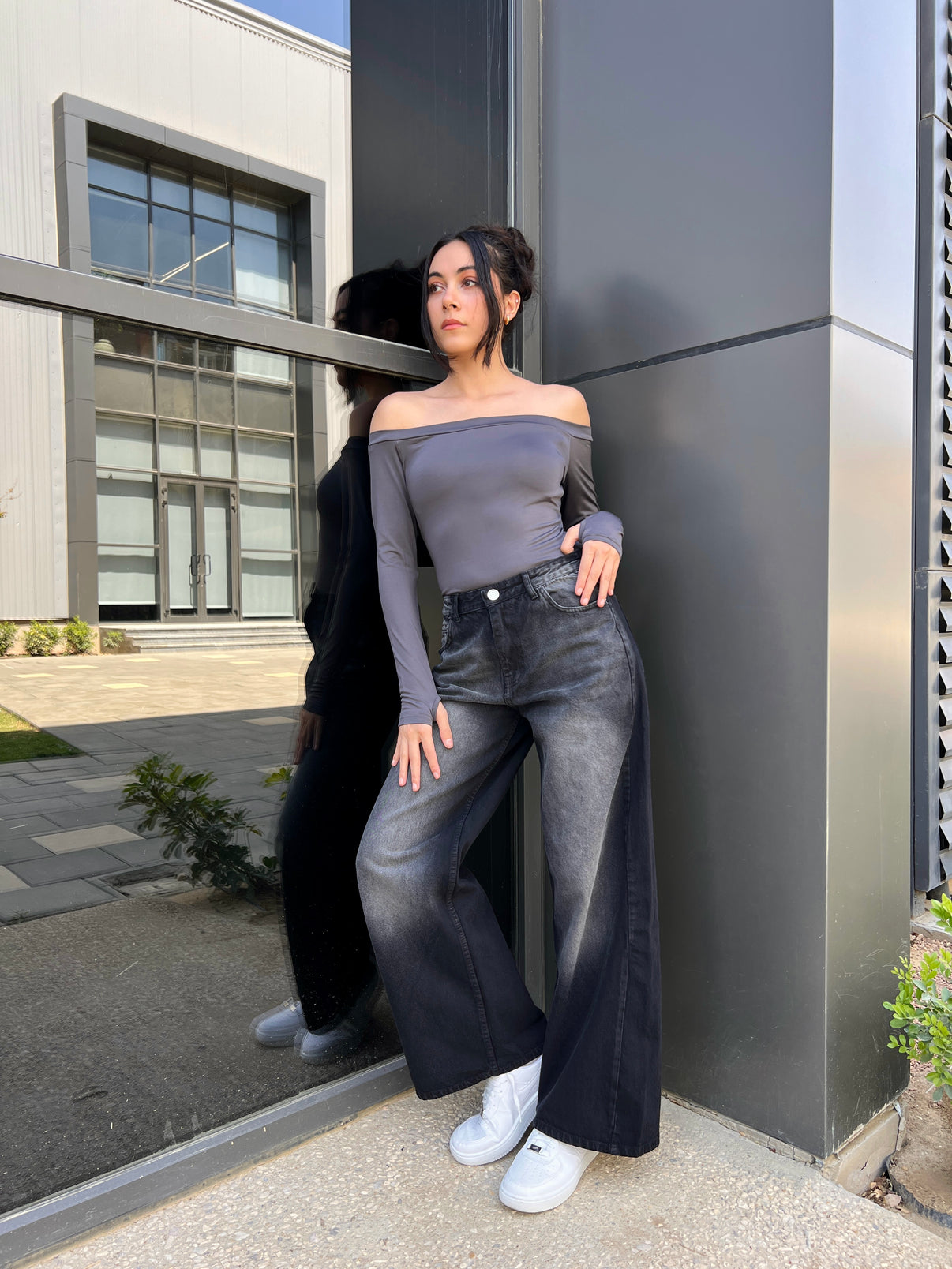 GREY OFF SHOULDERS BASIC TOP – Vampd-eg